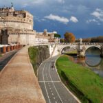 Castel Sant Angelo and Ponte Sant Angelo bridge over the Tiber River in Rome