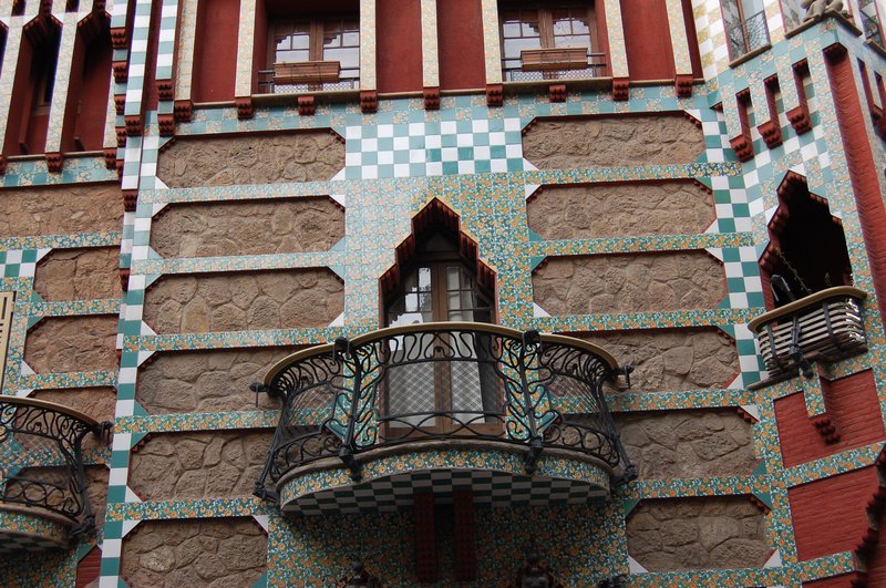 Ornate iron balcony on Casa Vicens showing palm leaf designs by Gaudi