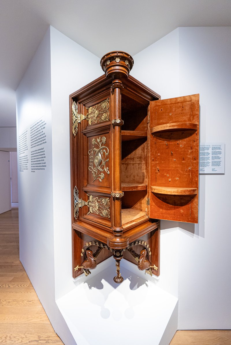 Ornately painted ceiling inside Casa Vicens with floral and bird motifs