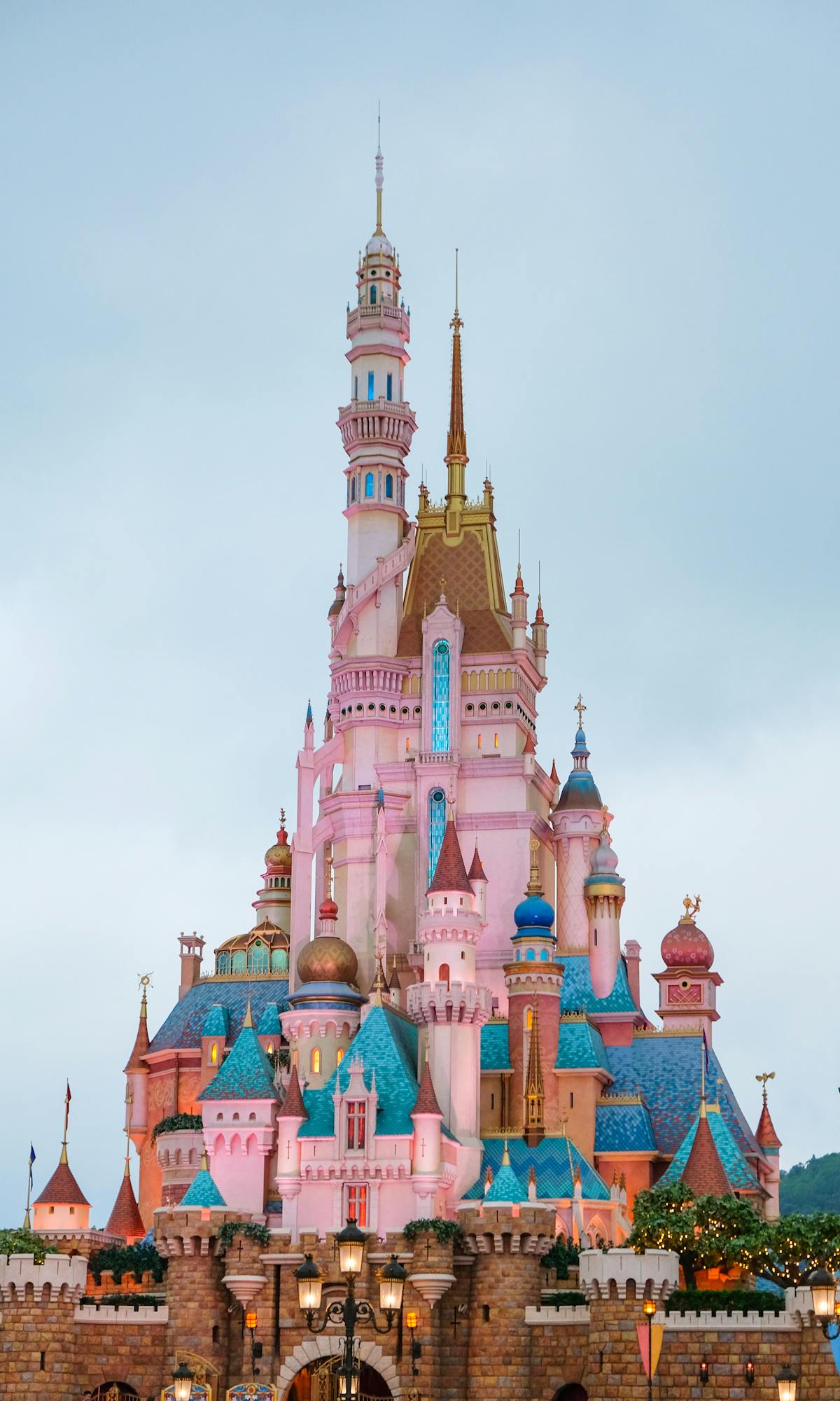 Detailed architectural elements of a fairy tale castle