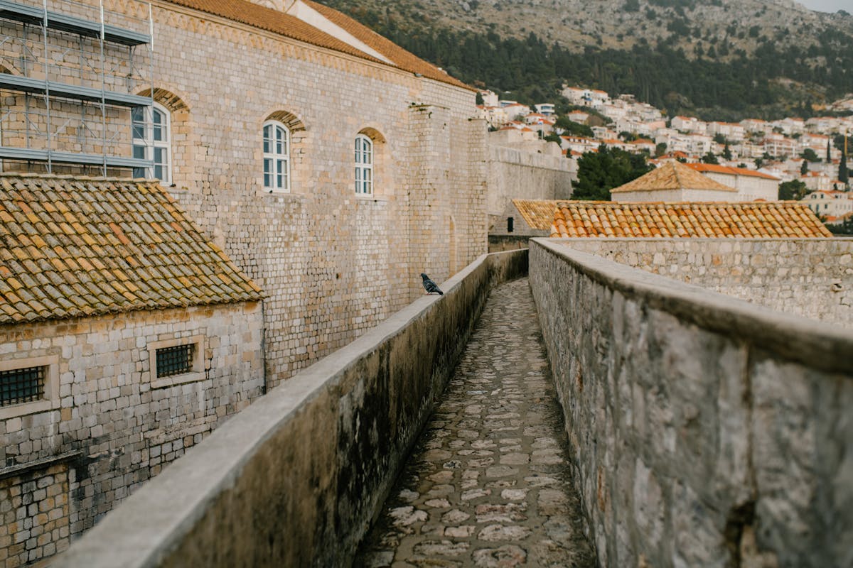 Stone walking path along the top of Dubrovnik city walls