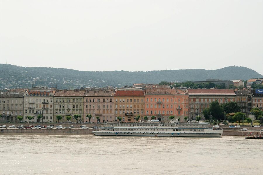 Elegant historical buildings along the Danube river in Budapest