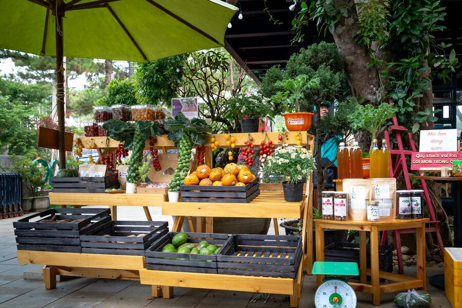 European food market produce stalls
