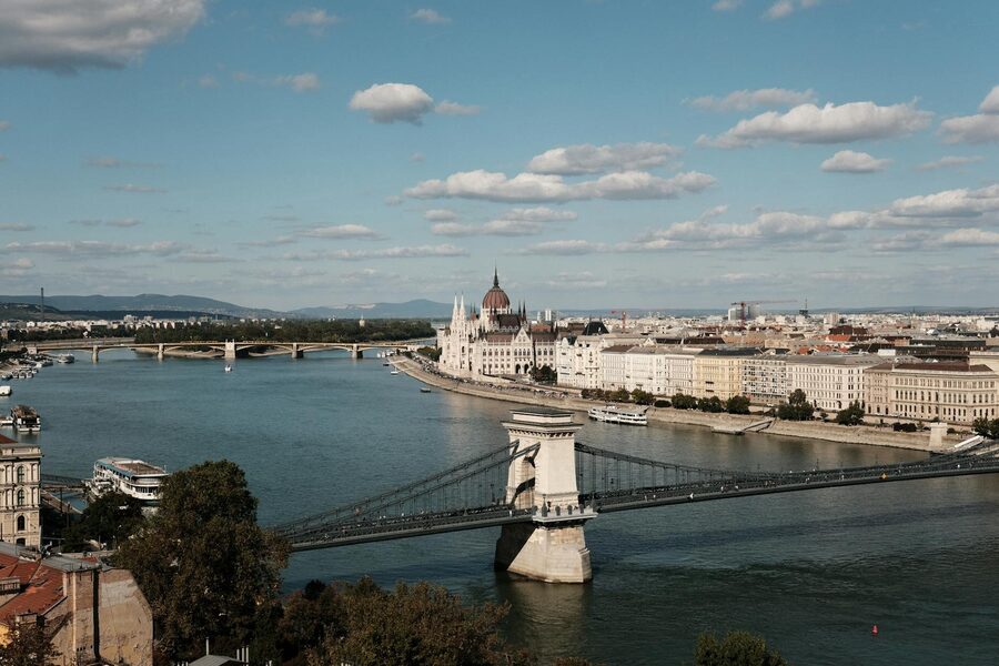 Explore the stunning panorama of Budapest with the iconic Chain Bridge
