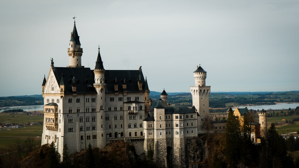 Fairy tale castle in a dramatic landscape