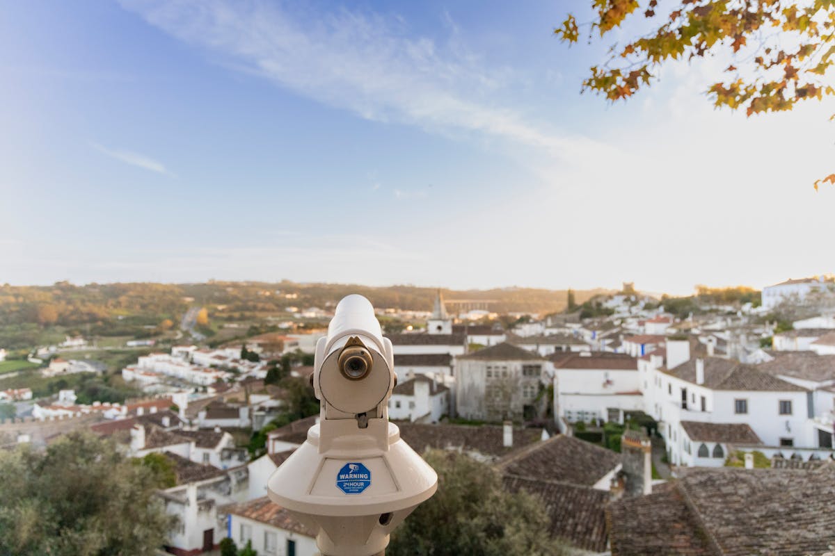Panoramic view of Óbidos Portugal with its medieval rooftops and walls