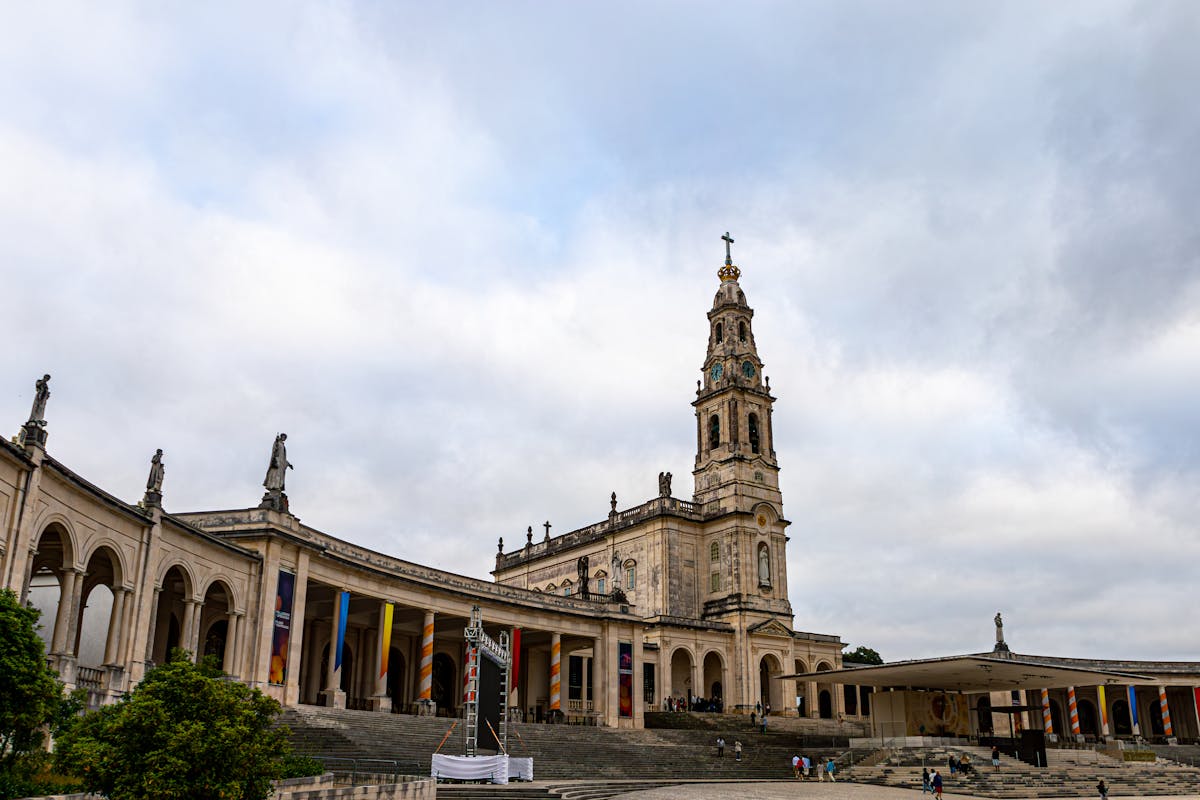 The Sanctuary of Fátima with its twin basilicas under overcast skies