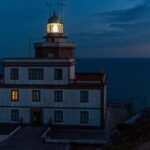 Cape Finisterre lighthouse overlooking the Atlantic Ocean at night