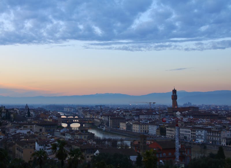 View of Florence Italy with iconic landmarks at twilight