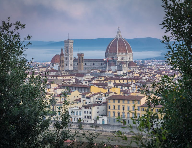 Picturesque view of Florence skyline with the iconic Duomo from Piazzale Michelangelo