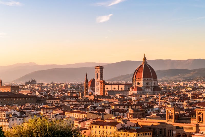 Sunset over Florence showing the Duomo and Tuscan skyline