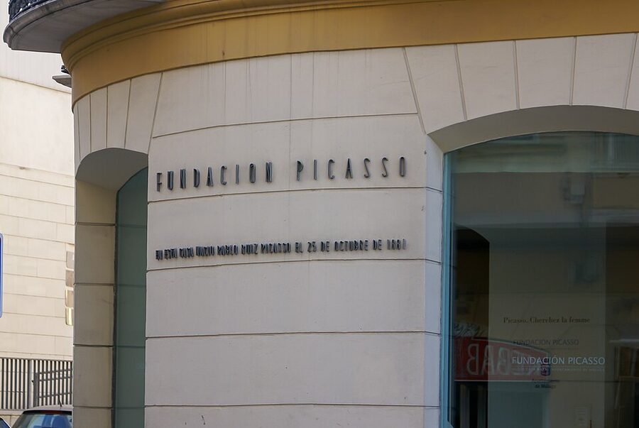 Entrance to the Fundacion Picasso museum in Malaga showing the museum facade