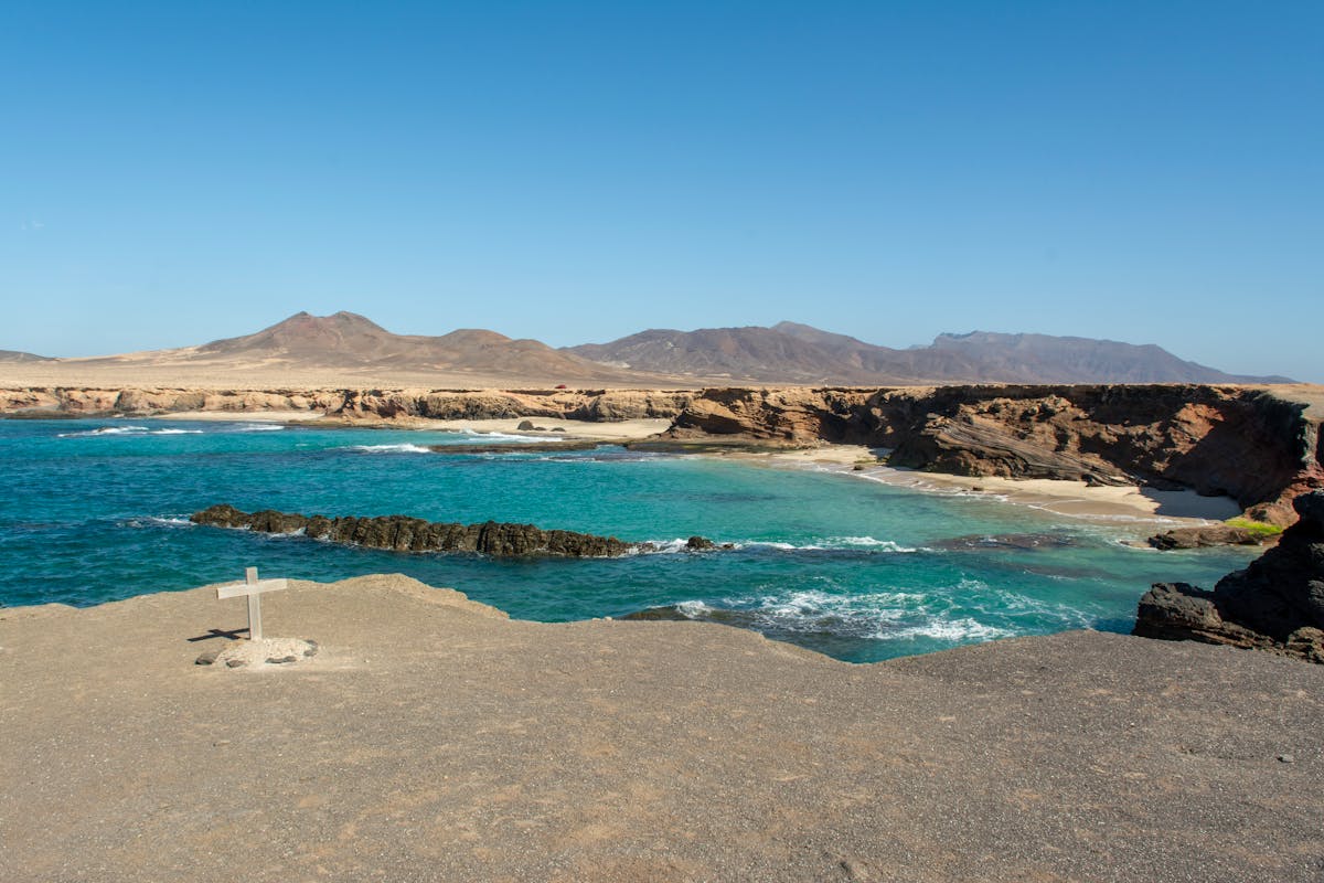 Beautiful view of Fuerteventura rocky coast and turquoise ocean