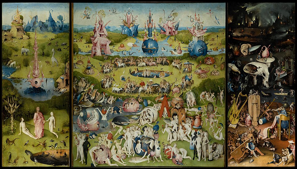 The Garden of Earthly Delights triptych by Hieronymus Bosch, one of the most famous paintings at the Prado Museum