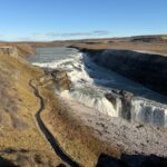 Gullfoss waterfall cascading into a deep canyon on the Golden Circle route in Iceland