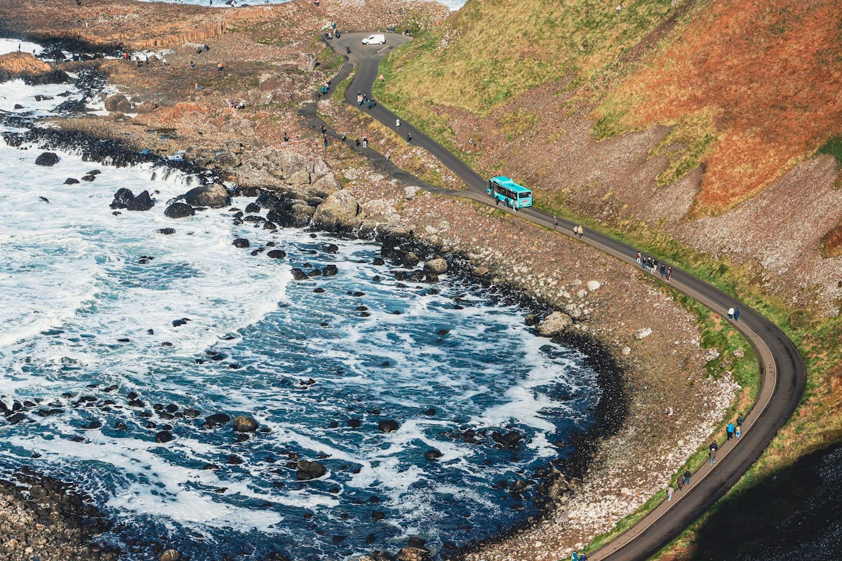 Scenic coastal road along the Causeway Coast in Northern Ireland