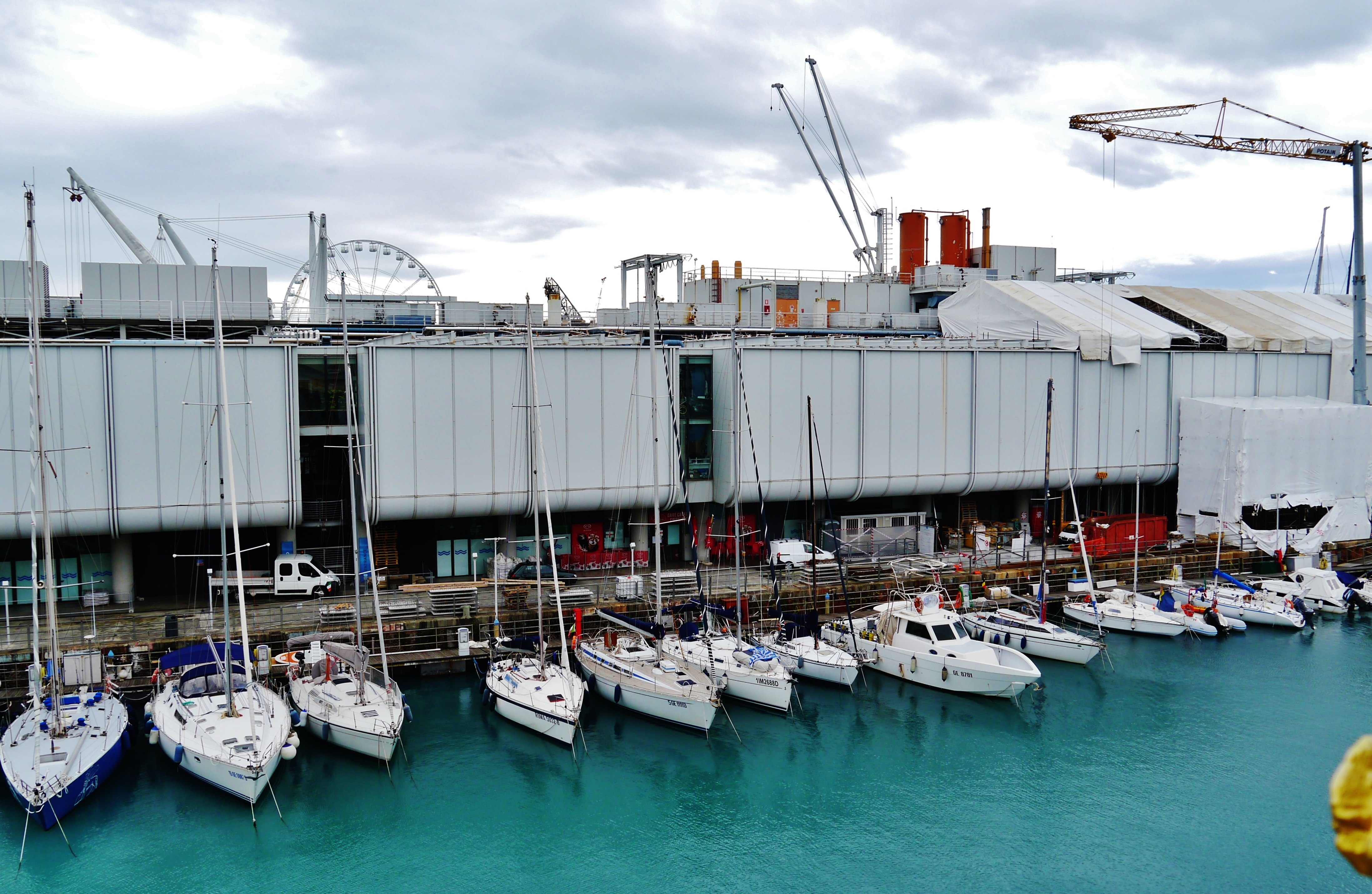 Panoramic view of Porto Antico, the Old Port of Genoa with the city skyline