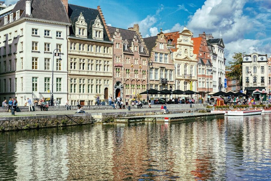 Ghent canal with historic guild houses