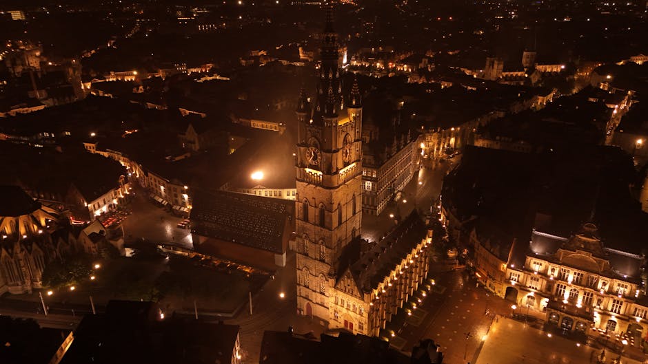 Ghent at night with reflections