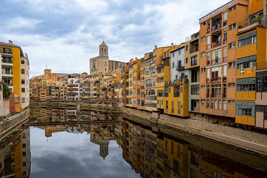 Girona old town colorful houses along the Onyar River