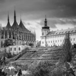Majestic Gothic cathedral and adjacent historic buildings in Kutna Hora Czech Republic
