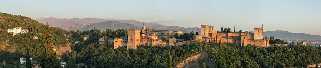 Alhambra palace at evening seen from Mirador de San Nicolas in Granada