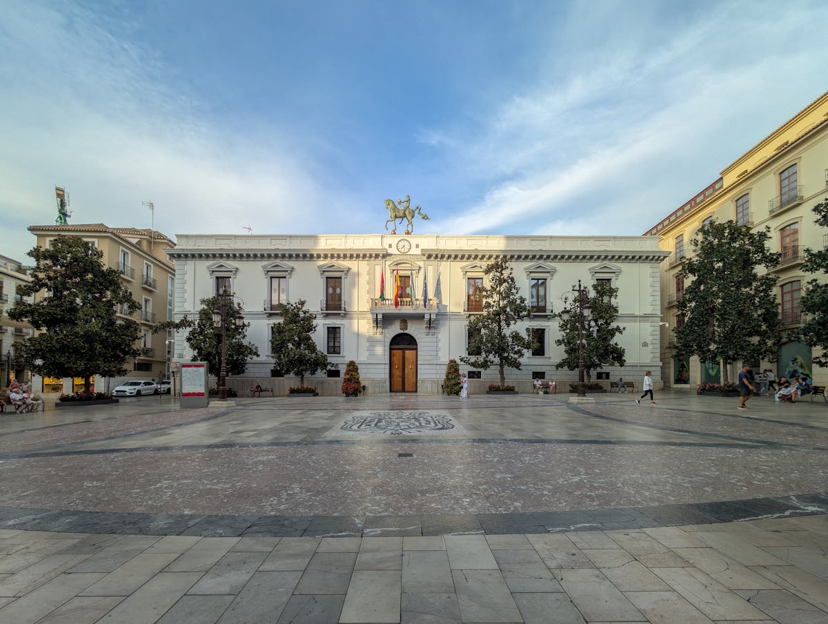 The historic Town Hall building and plaza in the centre of Granada Spain