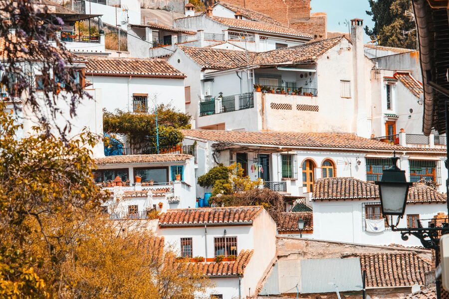 Picturesque whitewashed buildings of Granada showcasing classic Andalusian architecture