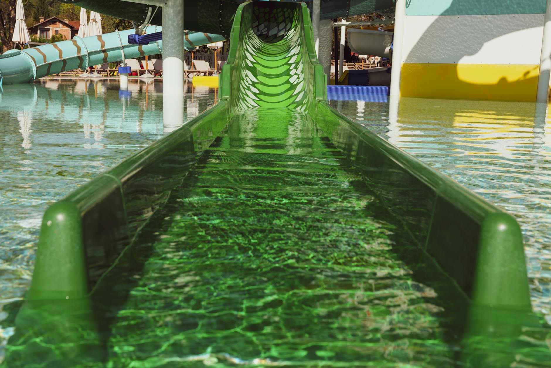 Water slide at an aquapark on a sunny summer day