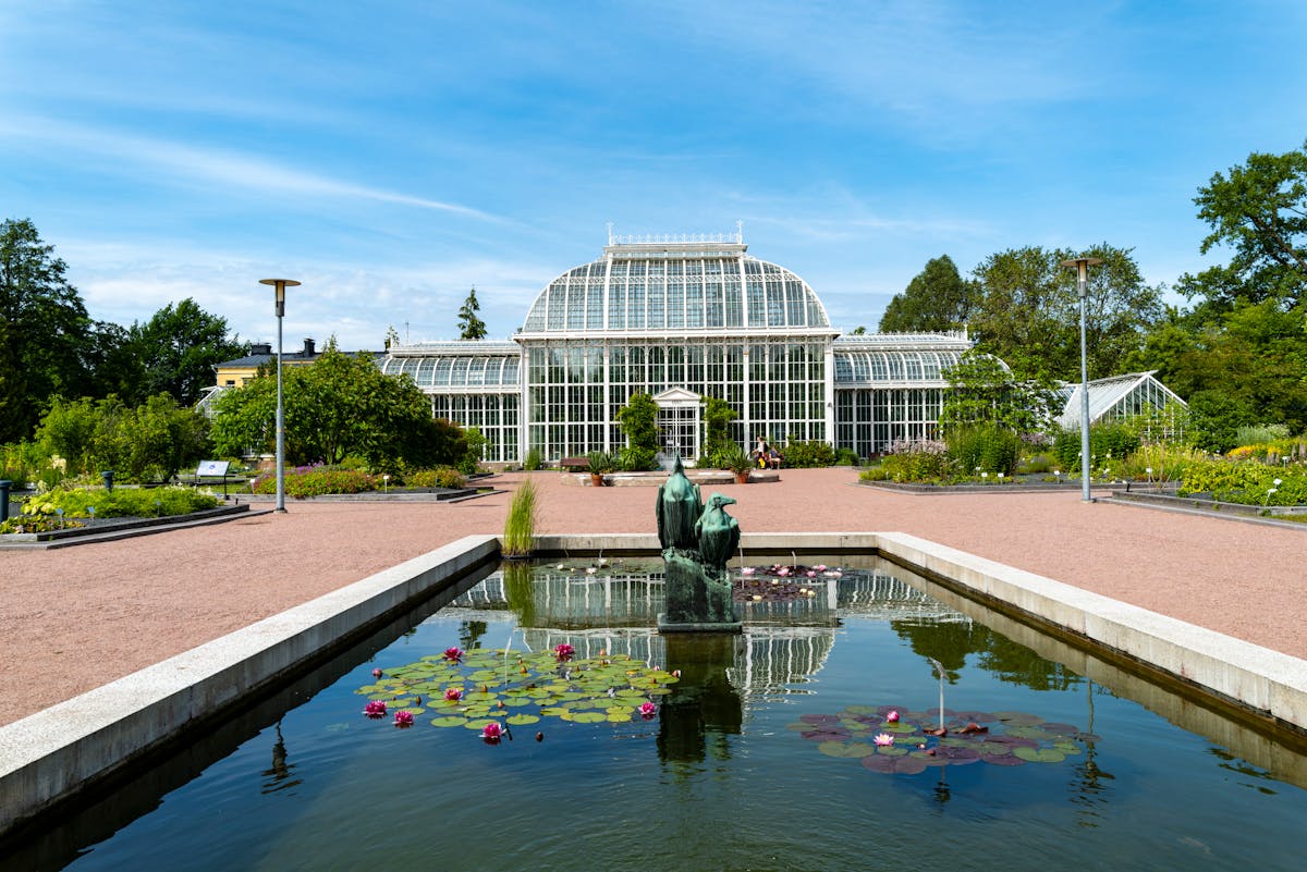 Botanical garden greenhouse on a summer day