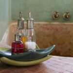 Traditional Arab hammam bath interior with warm lighting and aromatic oils