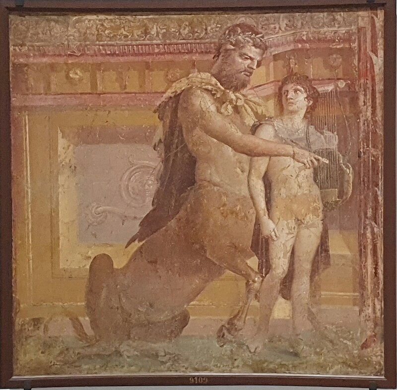 Ancient Roman fresco depicting Achilles and Chiron from the Basilica of Herculaneum