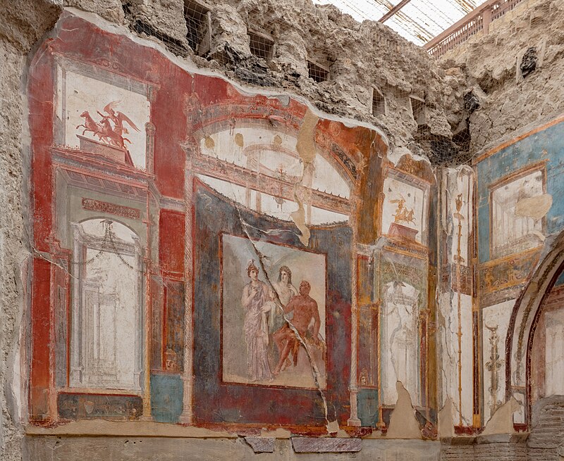 Well-preserved interior of the College of the Augustales at the Herculaneum archaeological site