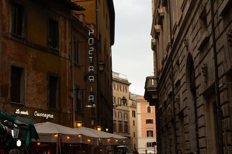 A traditional Hostaria sign on a quaint Roman street