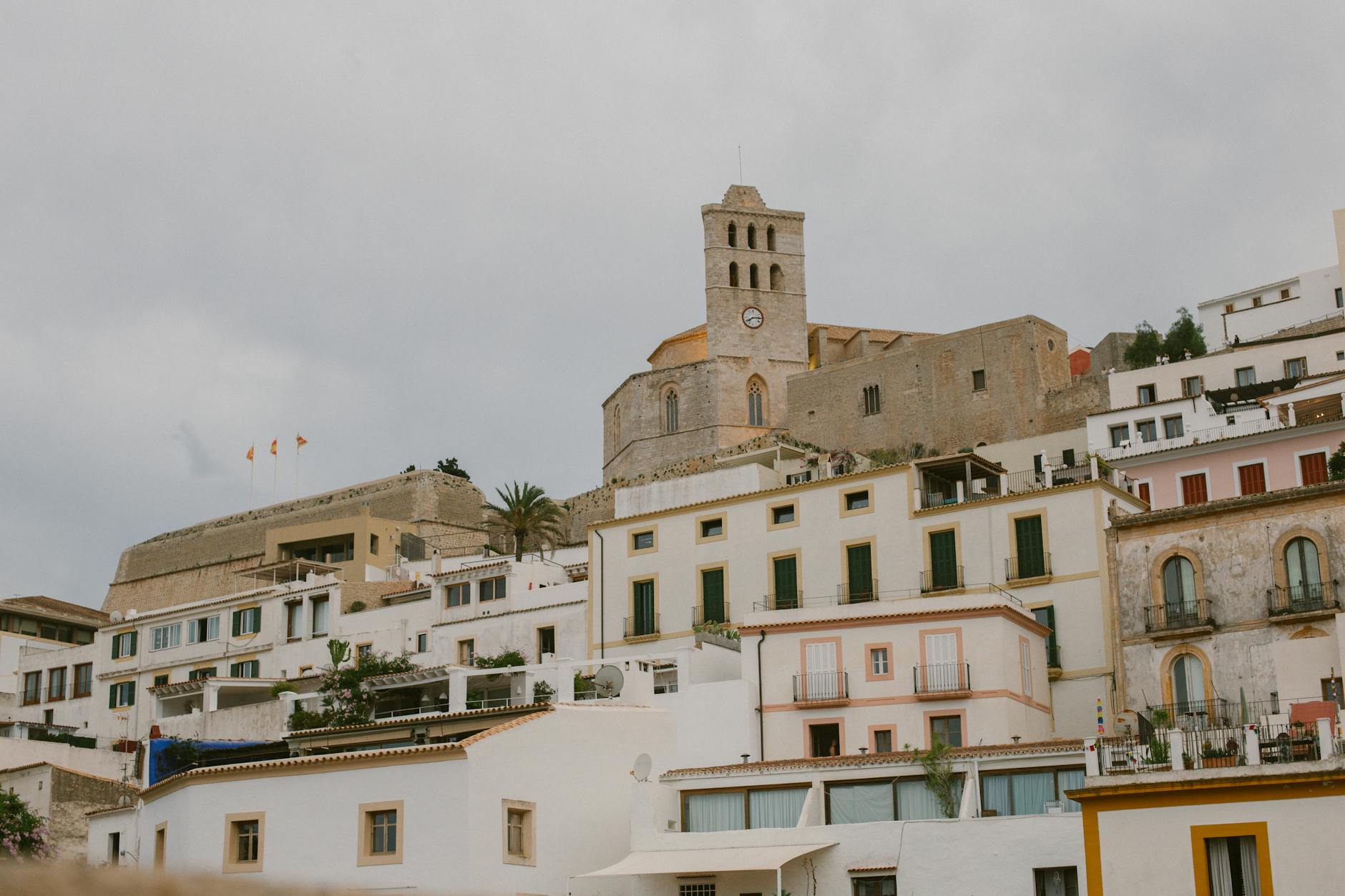 Ibiza old town church and traditional architecture