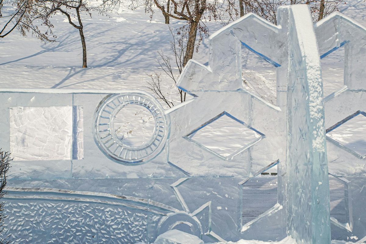 Intricate ice sculpture in a winter setting