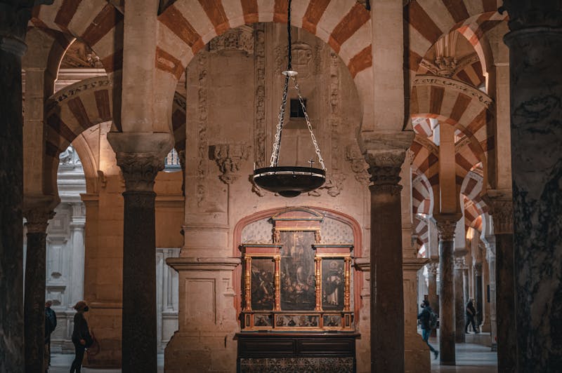Striking arches and historical art inside the Mosque-Cathedral of Cordoba