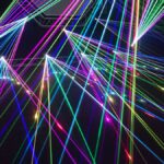 Dynamic multicolor laser beams creating an electrifying display at a nighttime laser show