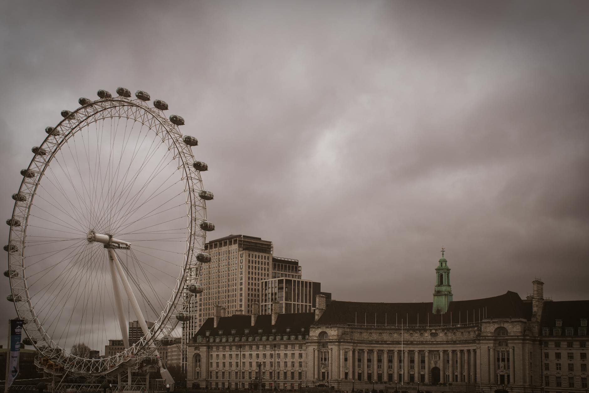 The London Eye against a dramatic cloudy sky