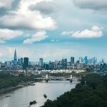 London skyline with River Thames and dramatic clouds