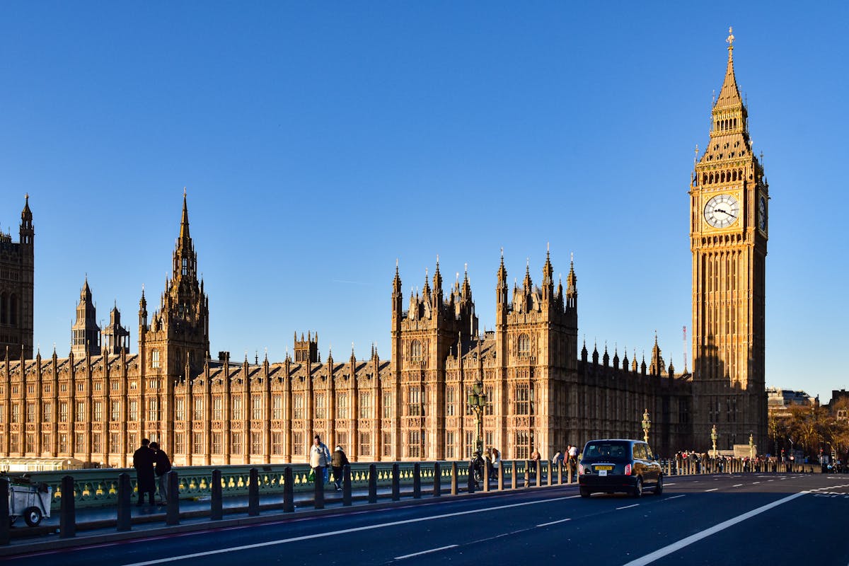 Big Ben and Westminster Palace under blue sky