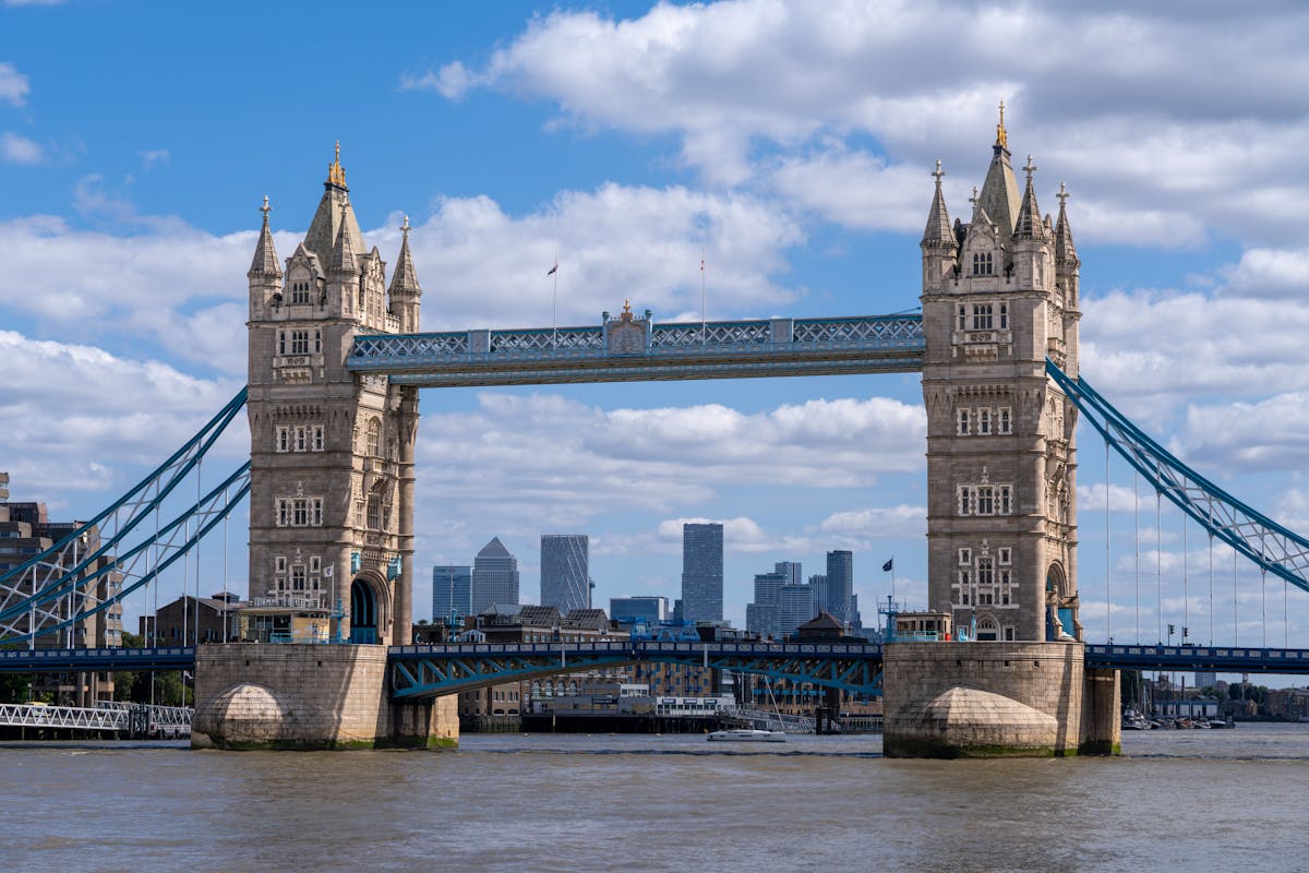 Tower Bridge over the River Thames in London on a clear sunny day