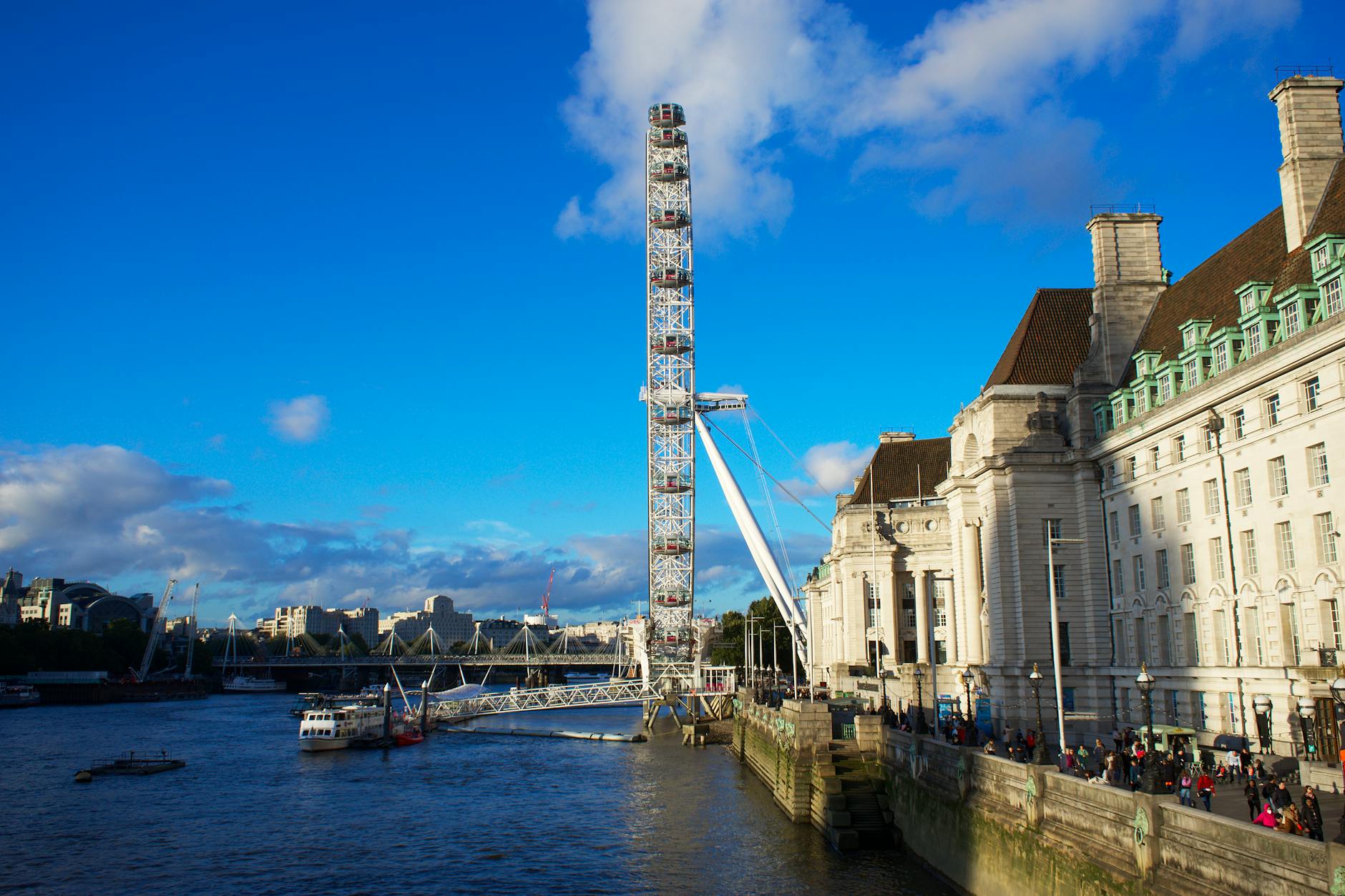 Close-up of the London Eye from the Thames riverbank