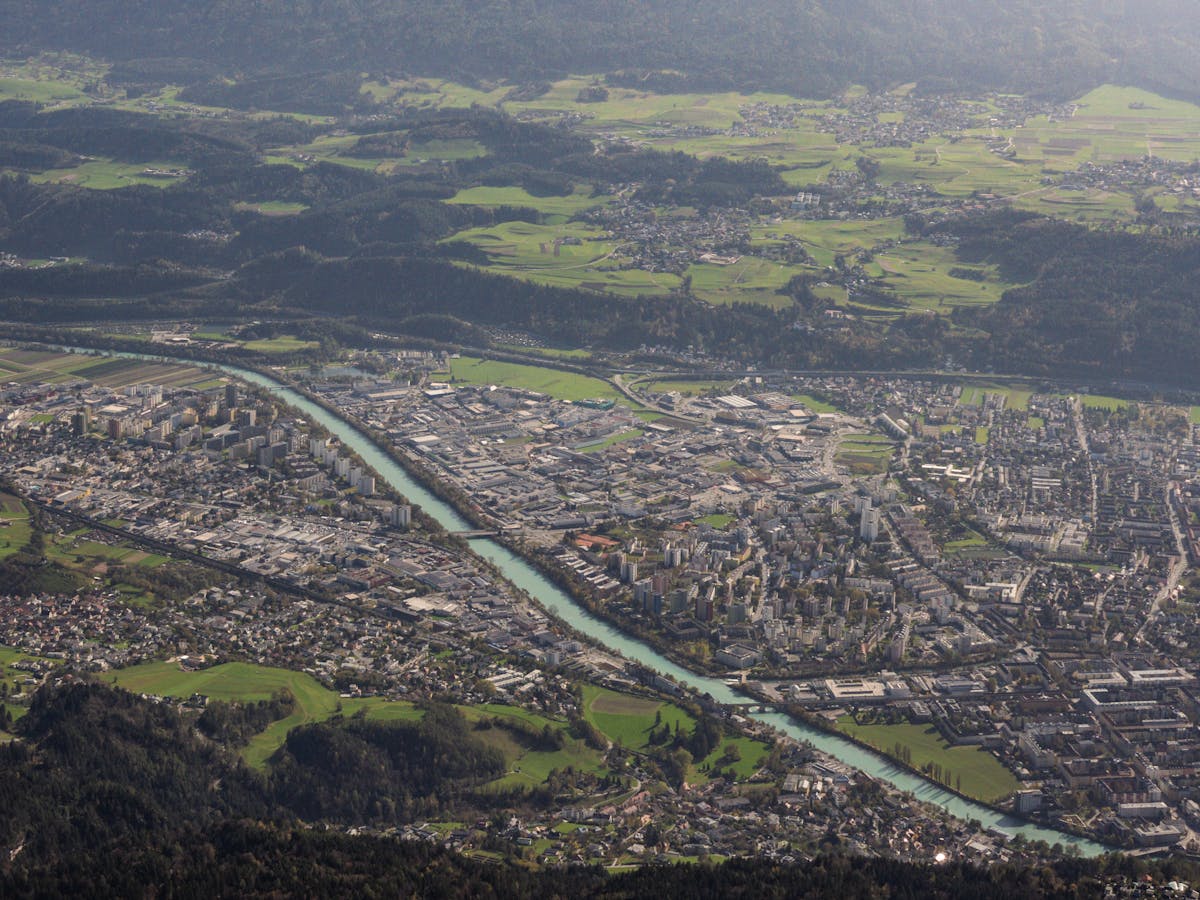 Aerial view of Innsbruck with mountains