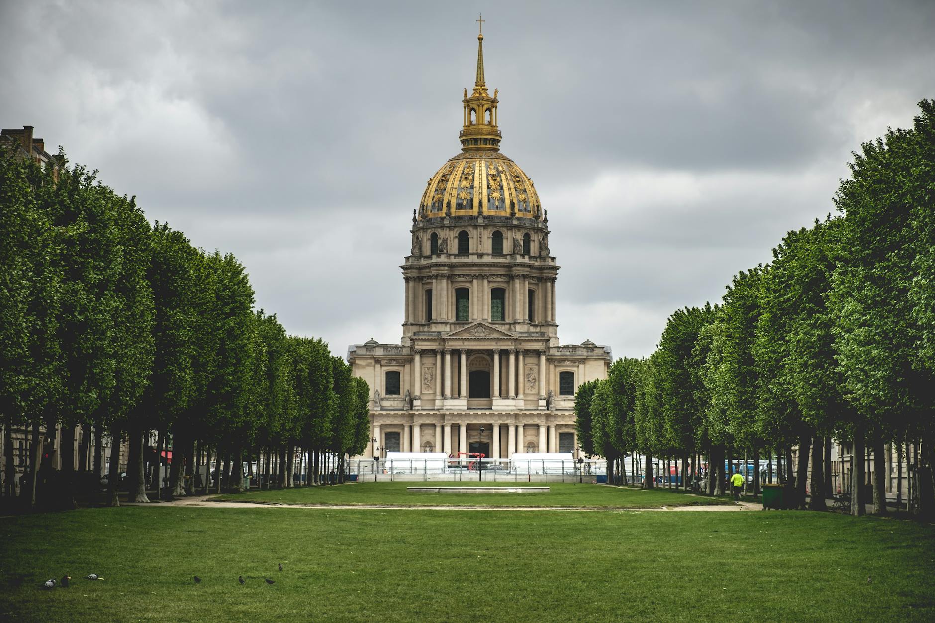 Close-up of the gilded dome of Les Invalides showing architectural detail