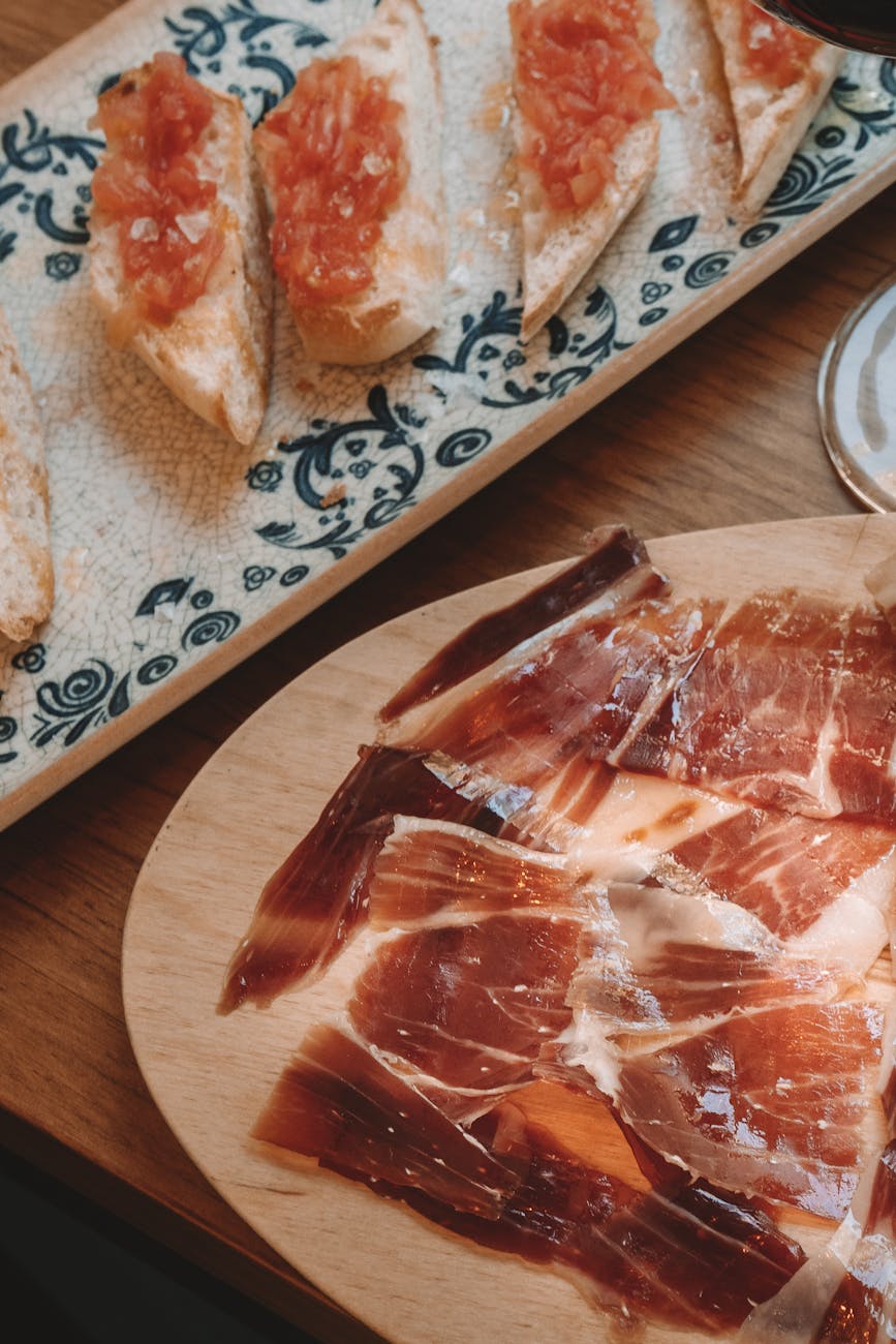 Thin slices of jamon iberico served at a Bilbao pintxos bar