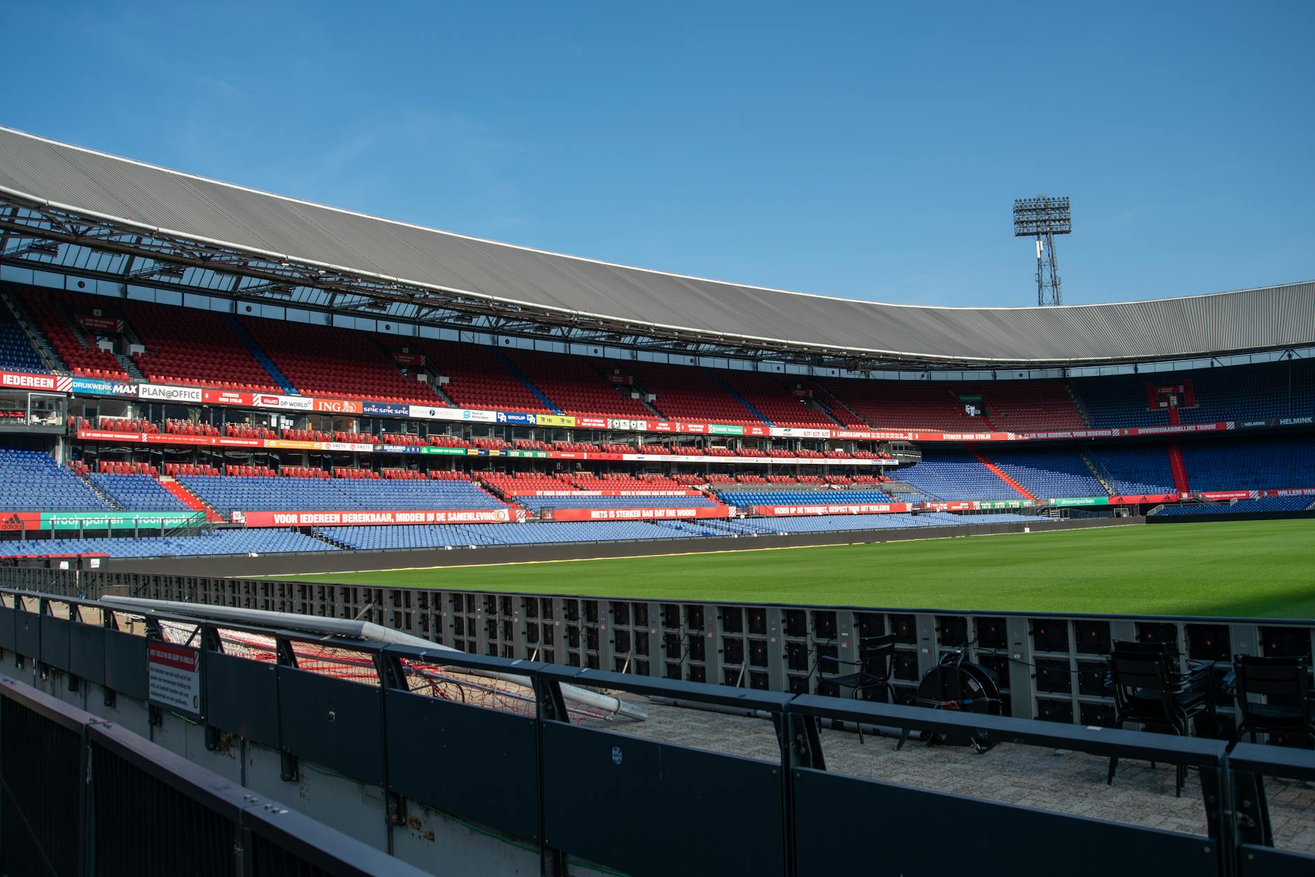 Panoramic view of De Kuip stadium in Rotterdam with empty stands