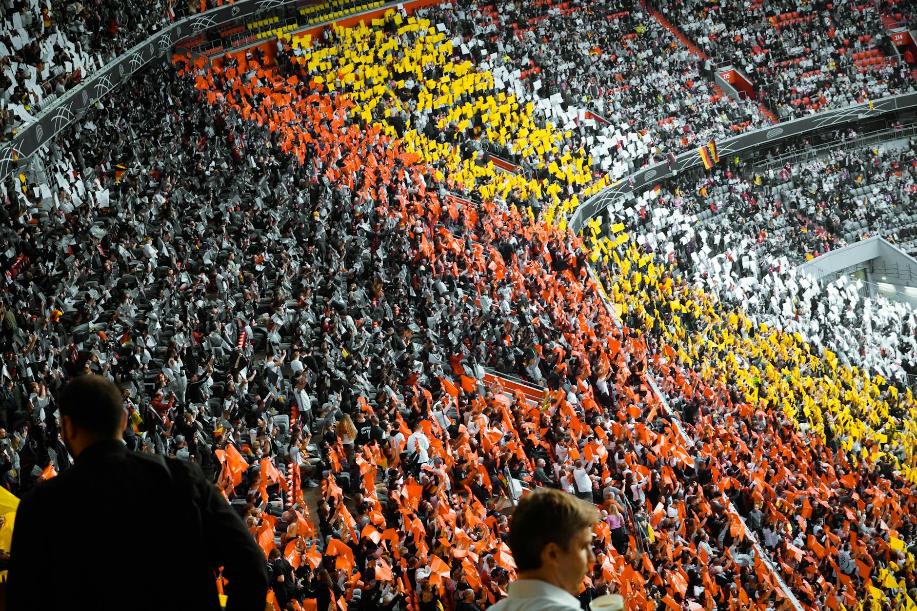Vibrant fan sections create a striking pattern at a stadium