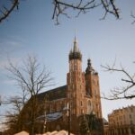 St Marys Basilica in Krakow Poland under winter sky
