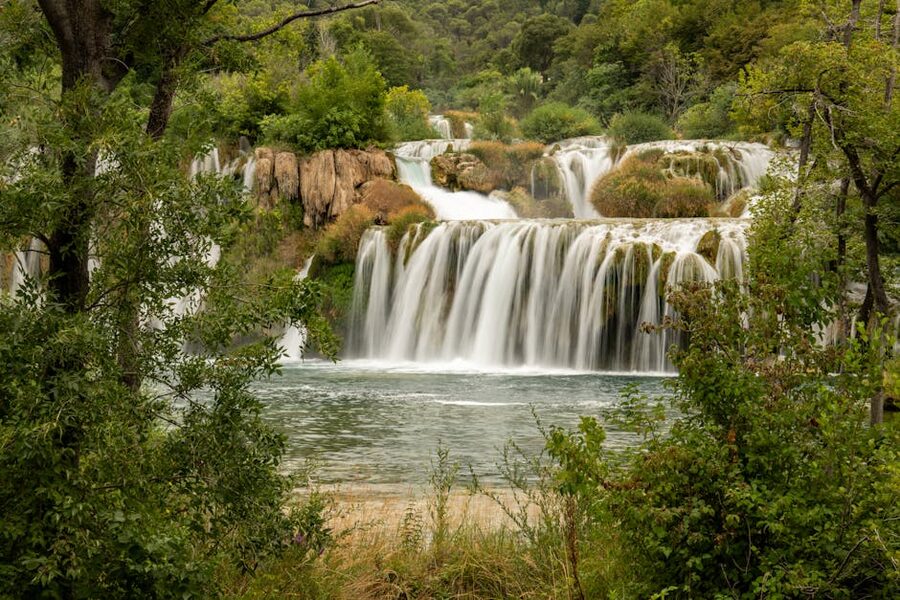 Natural cascades in Krka National Park with emerald pools
